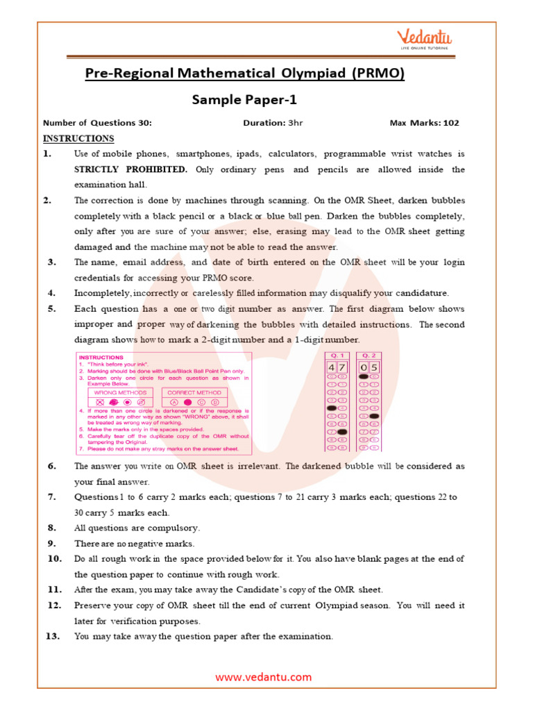 PRMO Sample Paper-1: 30 Questions | PDF | Circle | Triangle