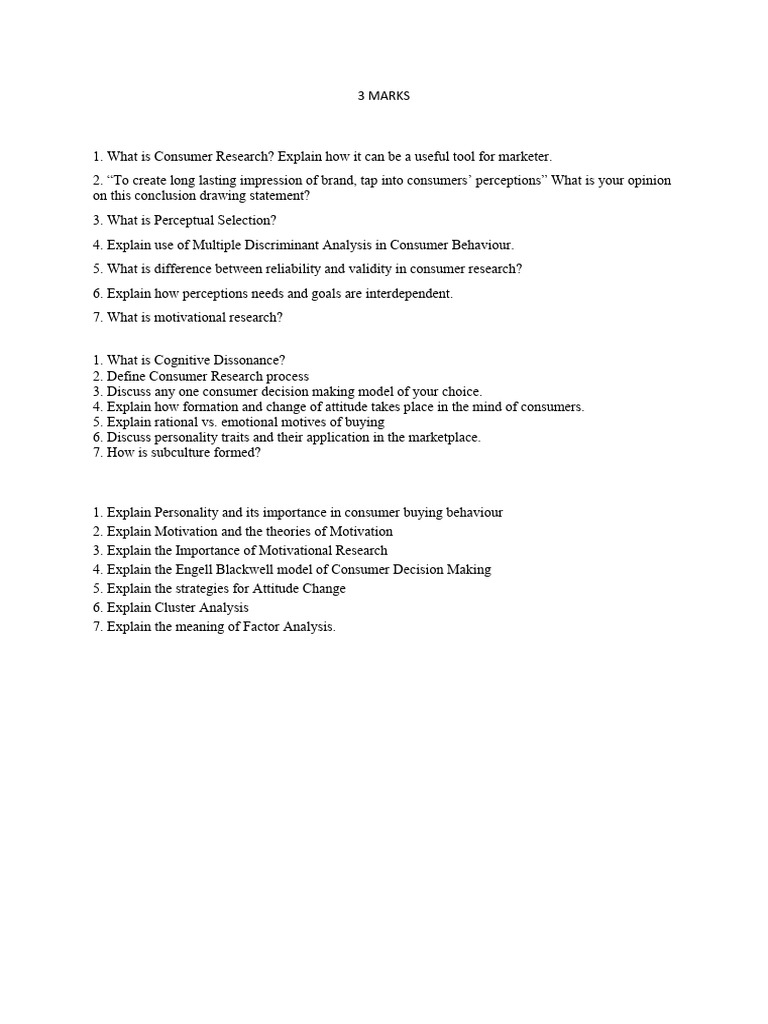 3 Marks | PDF | Consumer Behaviour | Marketing Research