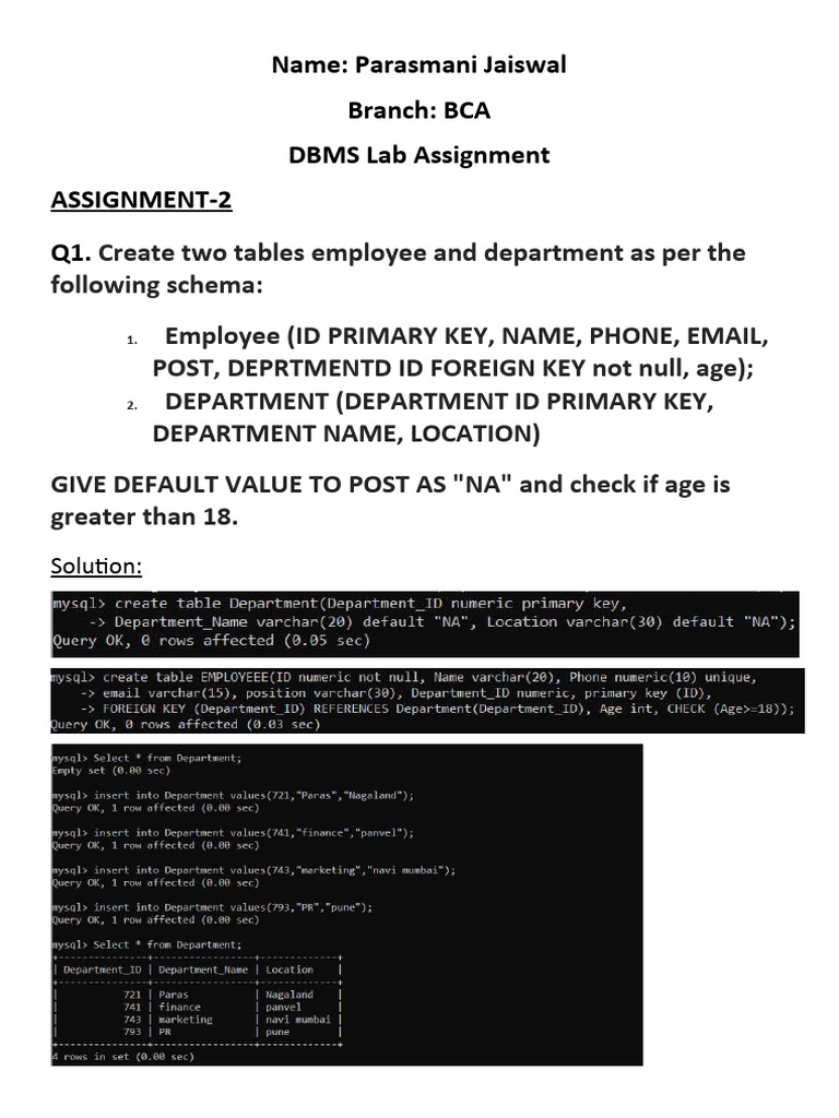 DBMS Lab Guide for BCA Students | PDF