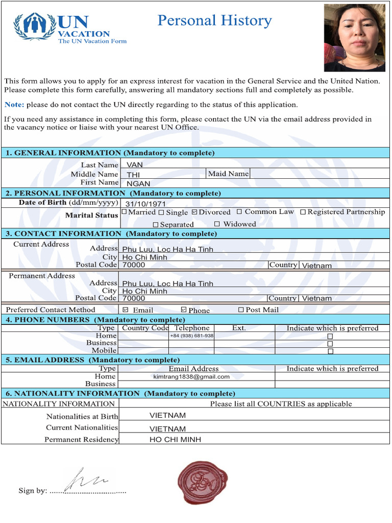 Vacation Application Form | PDF