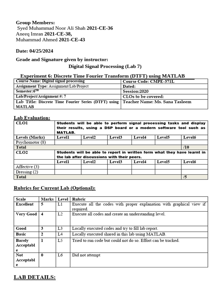 DSP Lab 7 | PDF | Function (Mathematics) | Computer Engineering