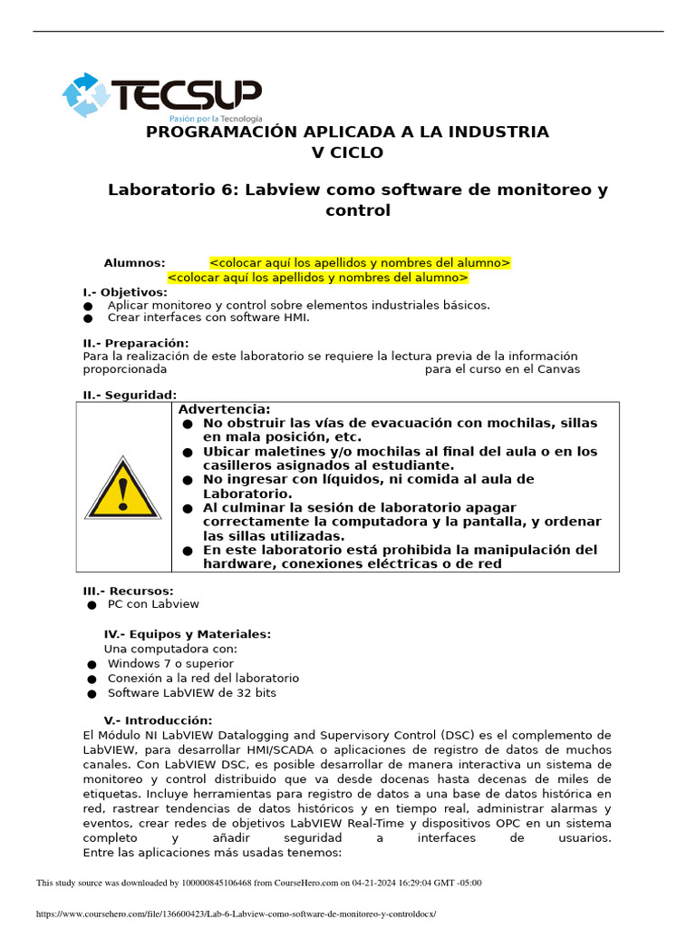 Lab 6 Labview Como Software de Monitoreo y Control | PDF | Scada | Informática