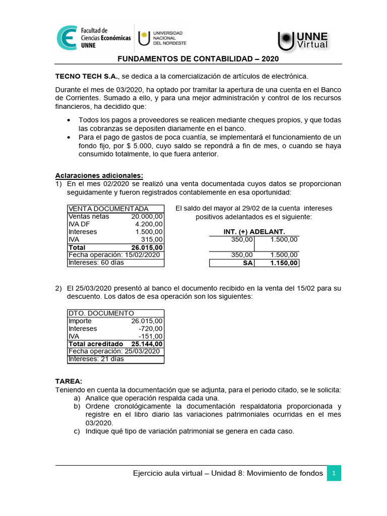 TP - U8 TECNO TECH SA - Aula Virtual | PDF | Contabilidad | Bancos
