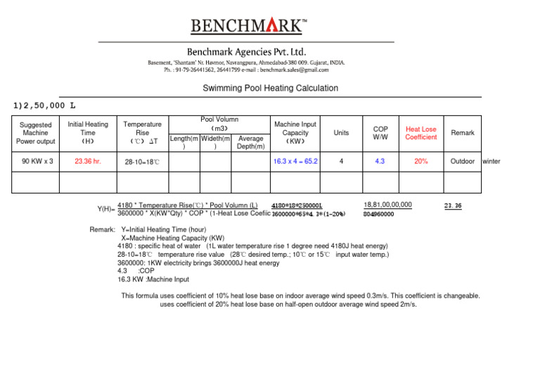 Swimming Pool Calculation | PDF