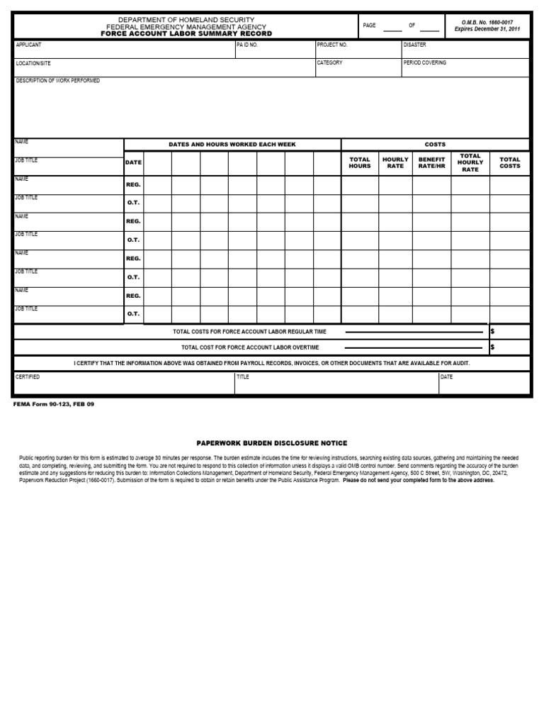 Form 90-123 Force Account Labor Summary Record | PDF | Federal ...