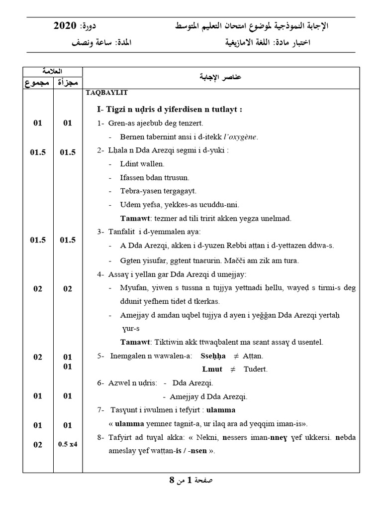 Bem2020 Tamazight Correction | PDF