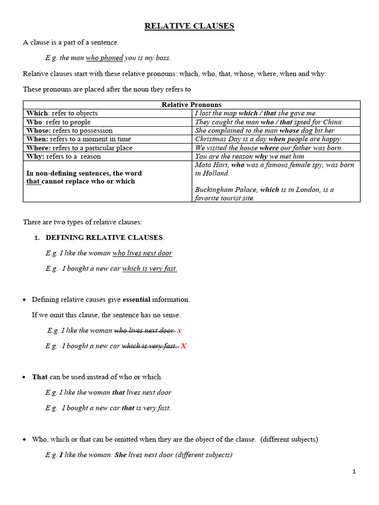 RELATIVE CLAUSES | PDF | Clause | Subject (Grammar)