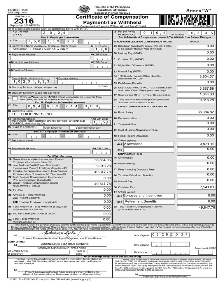 BIR 2316 (2024) | PDF