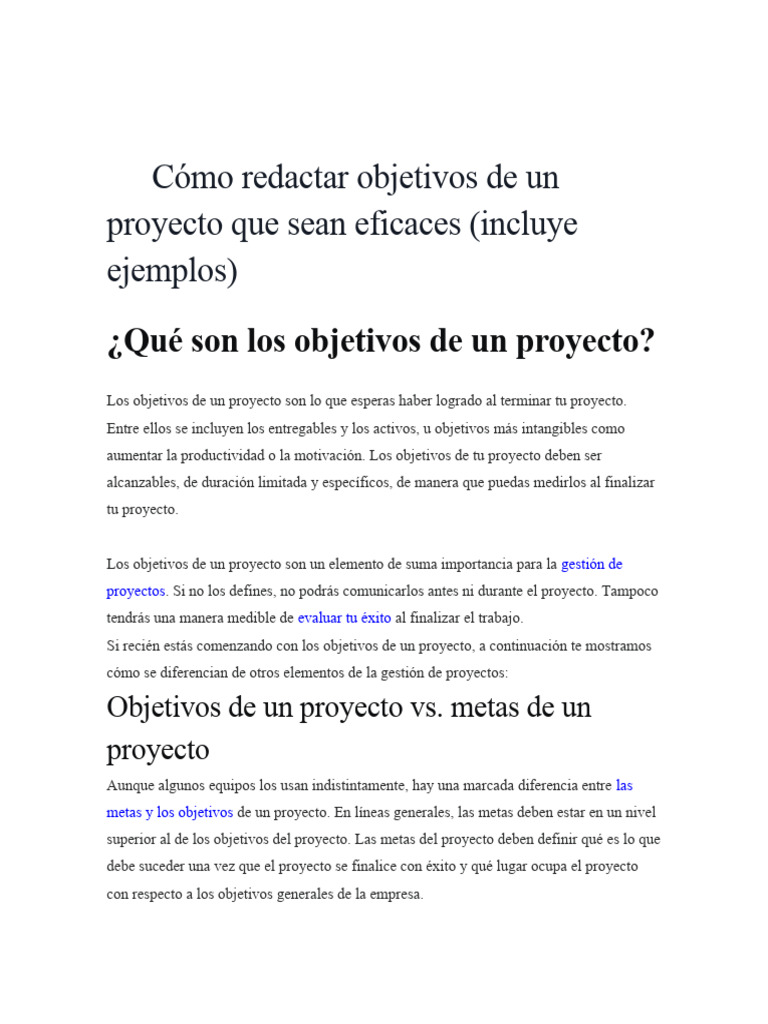 Cómo Redactar Objetivos de Un Proyecto Que Sean Eficaces | PDF | Business | Planificación