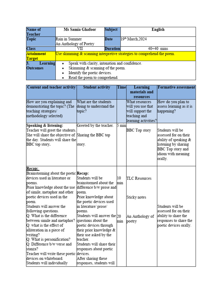Rain in Summer | PDF | Poetry