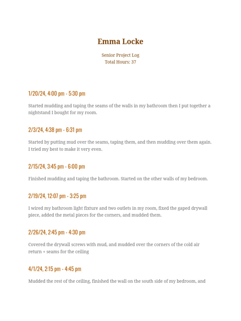 senior project log - emma locke 1 | PDF