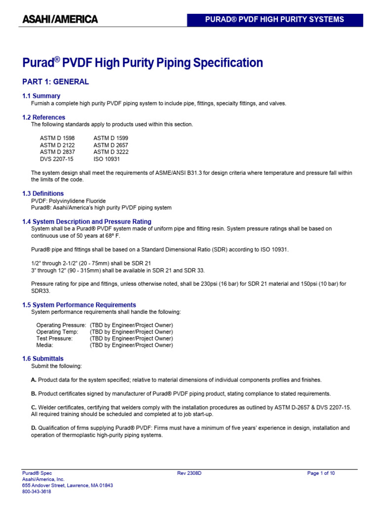Purad_Specification | PDF | Pipe (Fluid Conveyance) | Valve