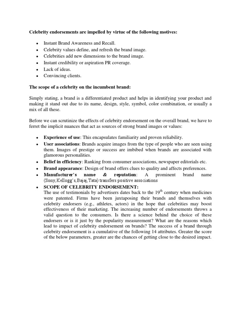 Understanding Celebrity Endorsements | PDF | Celebrity | Brand