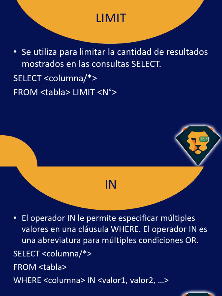 Operadores SQL: LIMIT, IN, BETWEEN y Más | PDF | Informática
