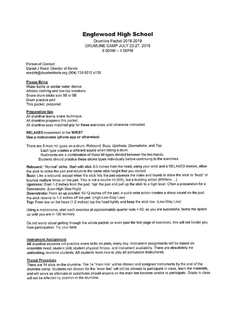EHS Drumline Packet 2018 | PDF