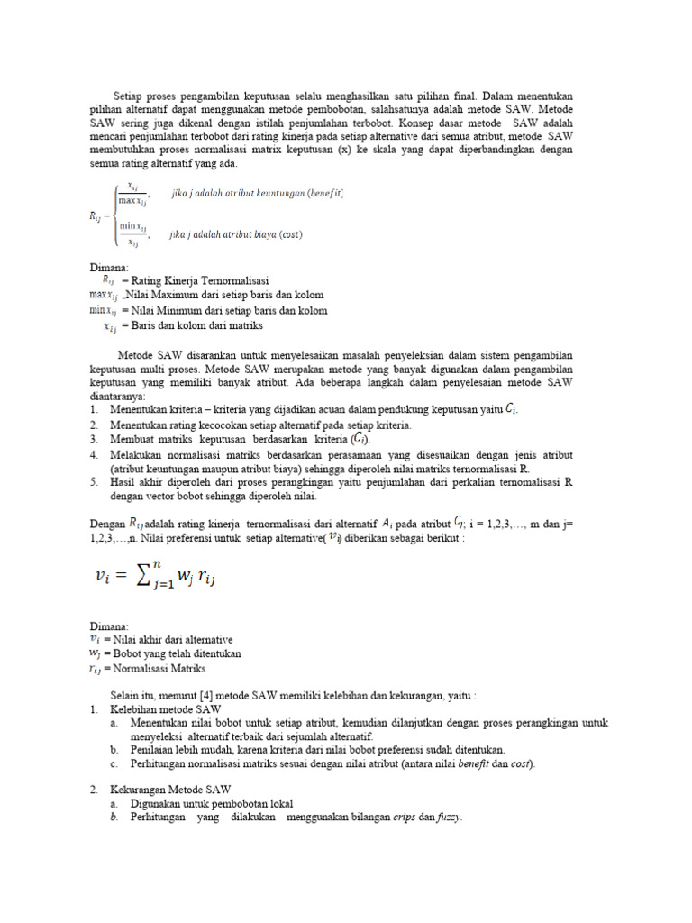 Sistem Pengambilan Keputusan (SPK) Metode SAW | PDF