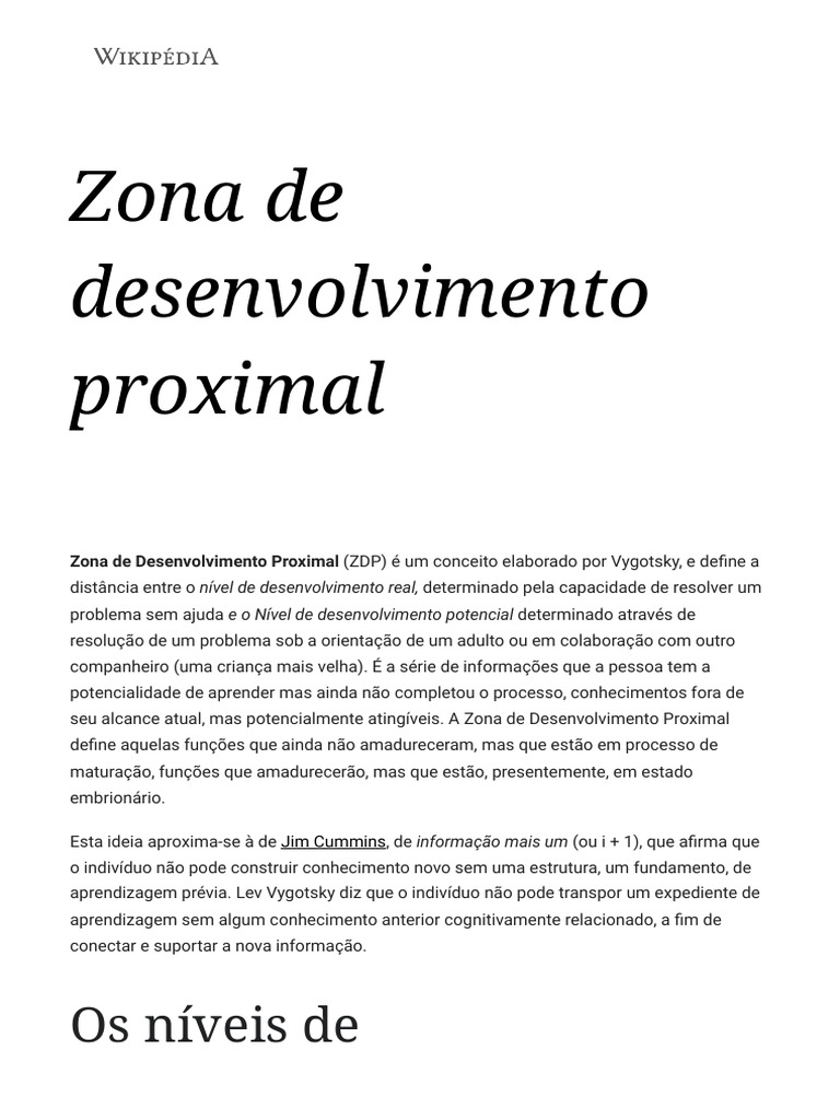 Zona de Desenvolvimento Proximal - Wikipédia, A Enciclopédia Livre ...
