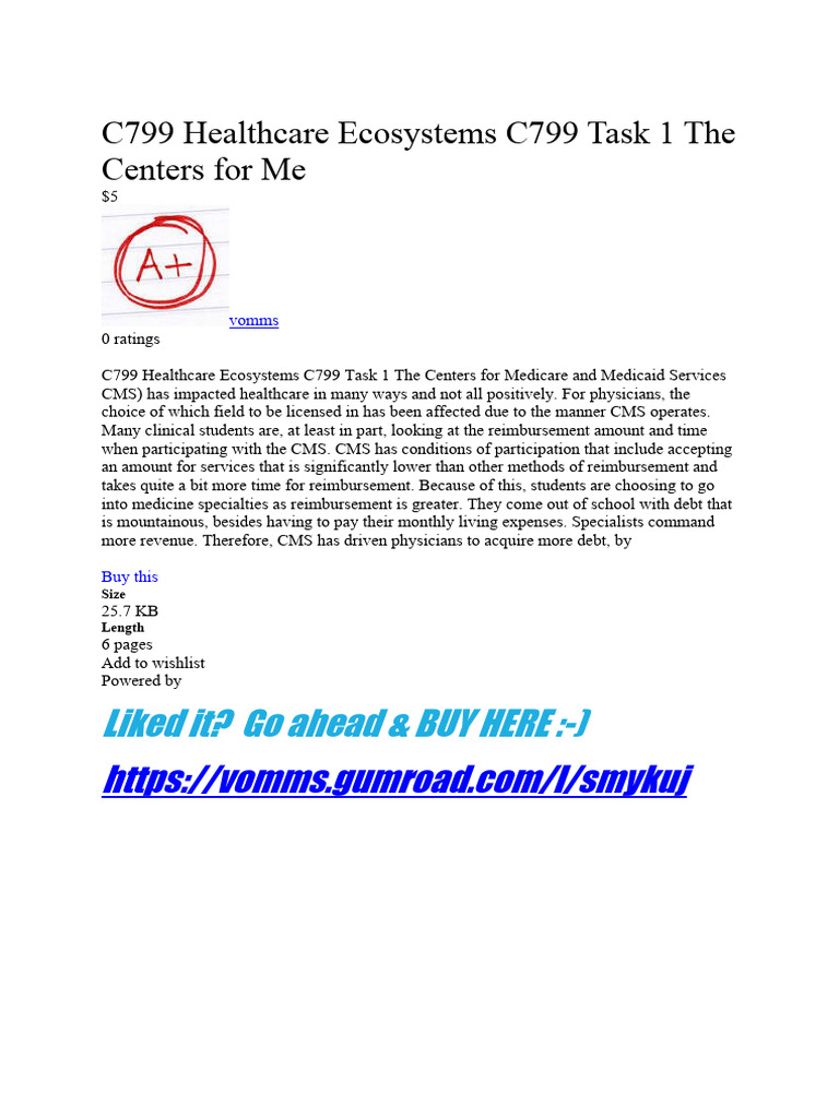 C799 Healthcare Ecosystems C799 Task 1 The Centers For Me | PDF