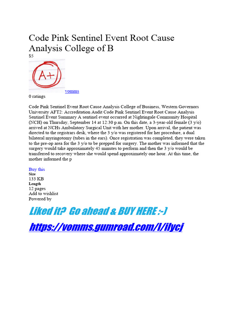 Code Pink Sentinel Event Analysis | PDF