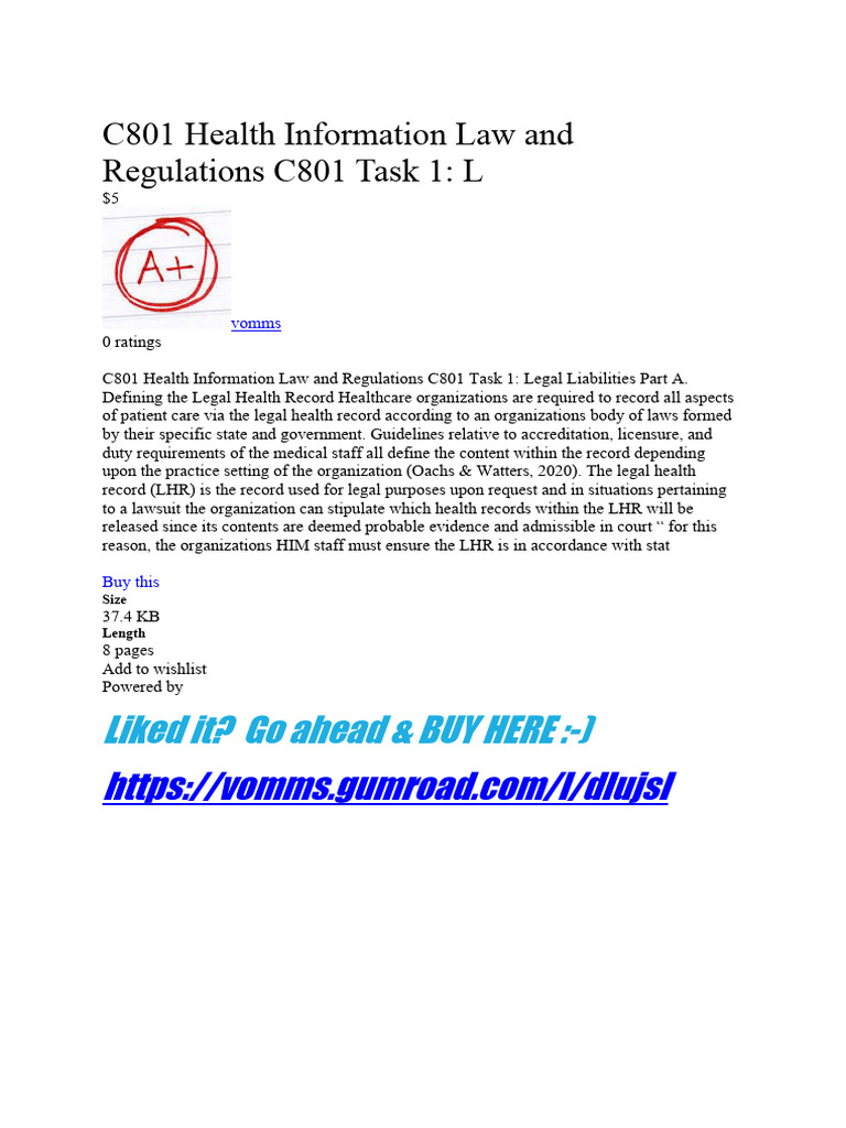 C801 Health Information Law and Regulations C801 Task 1 | PDF