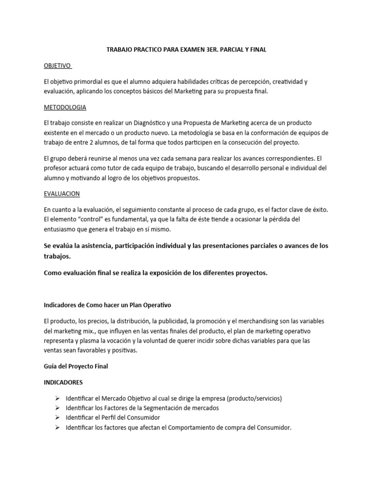 Guia Proyecto MKT OPERATIVO | PDF | Marketing | Producto (Negocio)