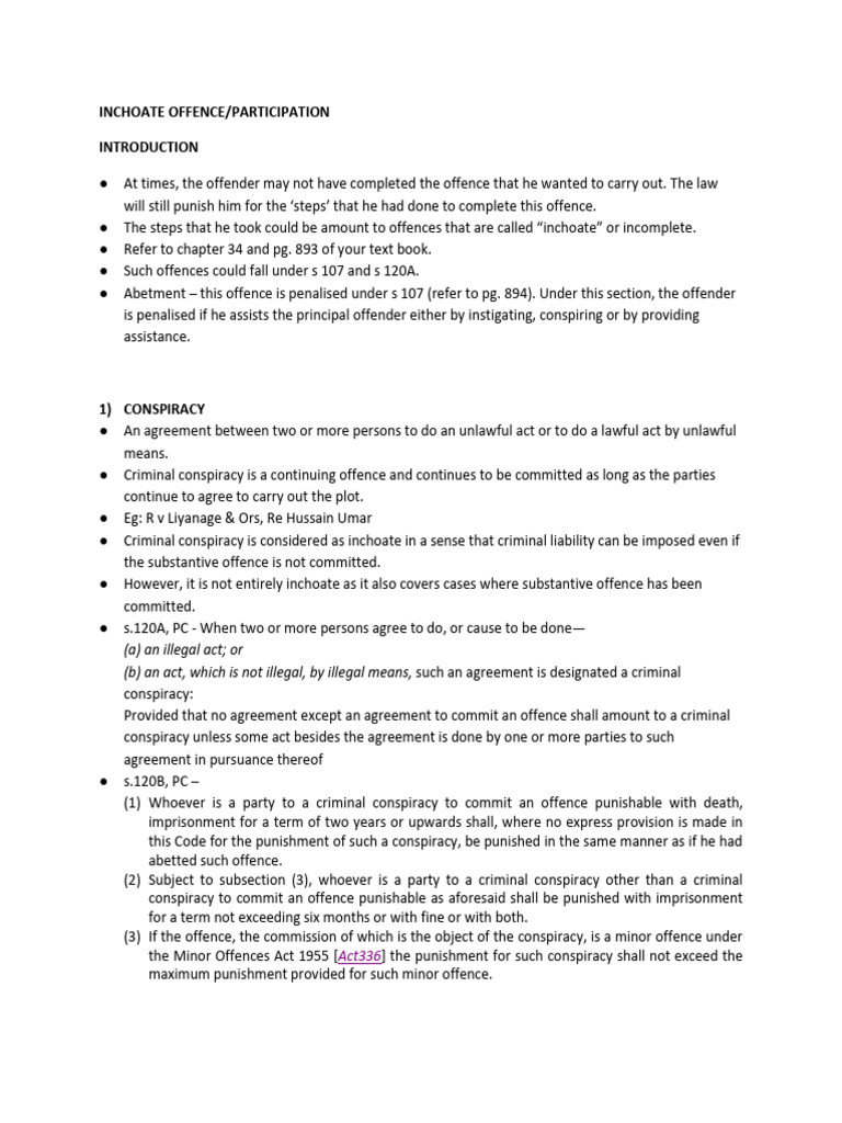Outlines-Inchoate-Participation-Joint Liability | PDF | Aiding And ...