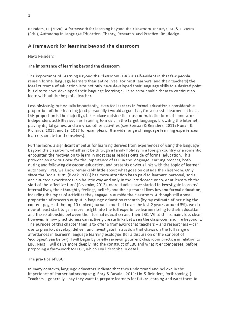 A Framework For Learning Beyond The Classroom | PDF | Learning | Teachers