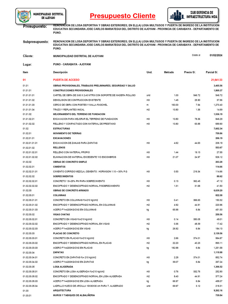 Presupuesto Cliente Ok | PDF | Hormigón | edificio