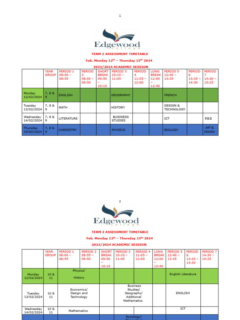 TERM 2 ASSESSMENT TIMETABLE | PDF | Science