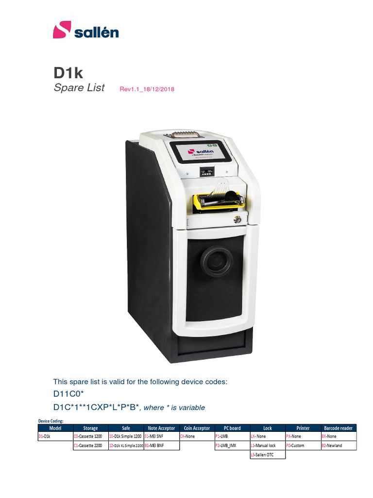 D1k - Spare List (ENG) v1.1 | PDF | Manufactured Goods | Computing