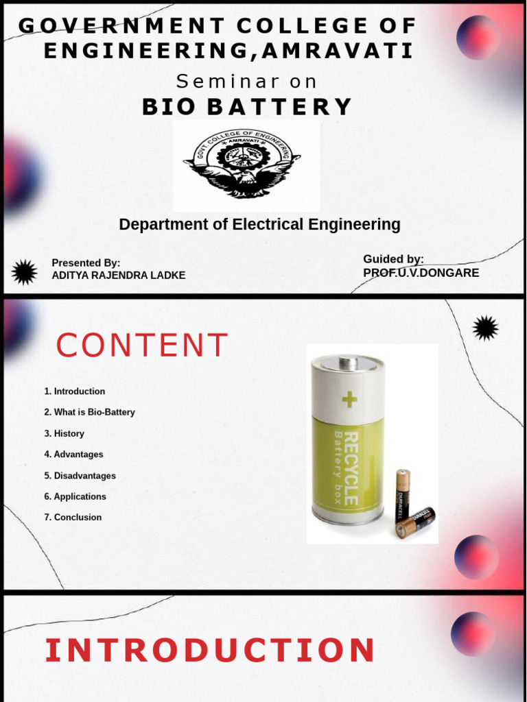 Bio-Battery Seminar Overview | PDF | Science & Mathematics