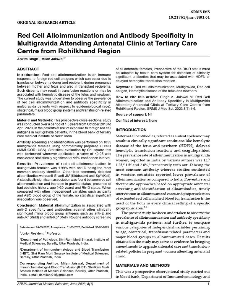 Red Cell Alloimmunization and Antibody Specificity | PDF | Blood Type ...