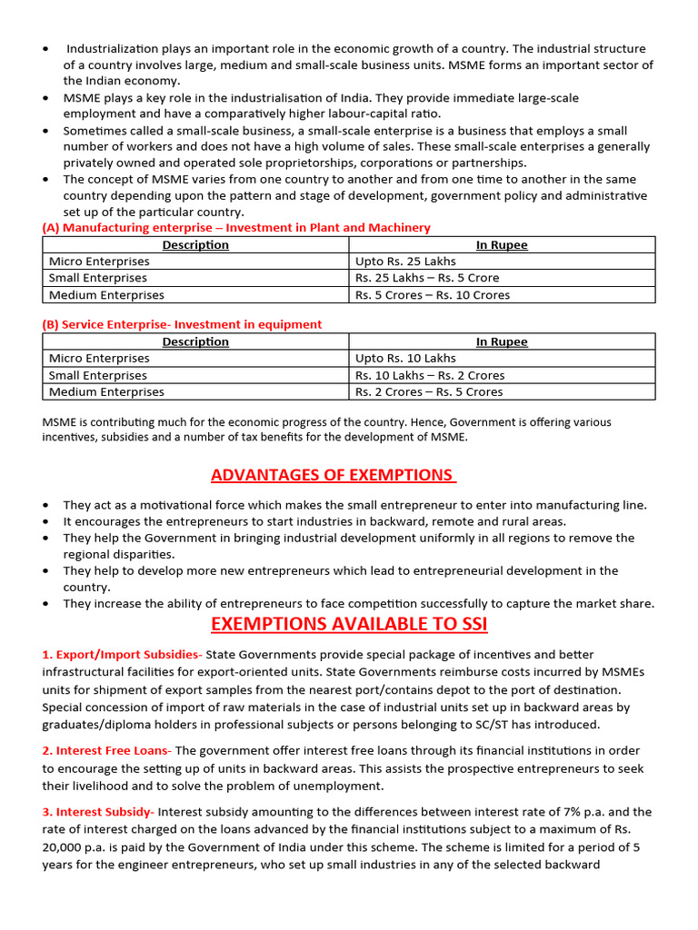 Exemptions Available For SSI | PDF | Small And Medium Sized Enterprises ...
