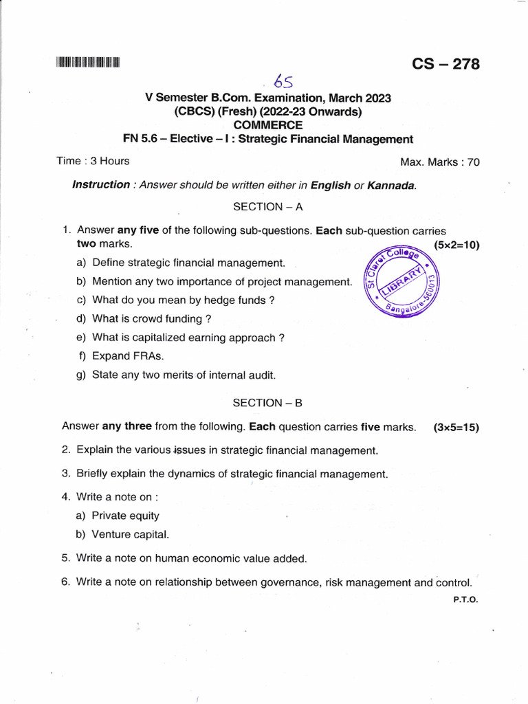 Strategic Financial Management Exam Guide | PDF | Financial Services ...