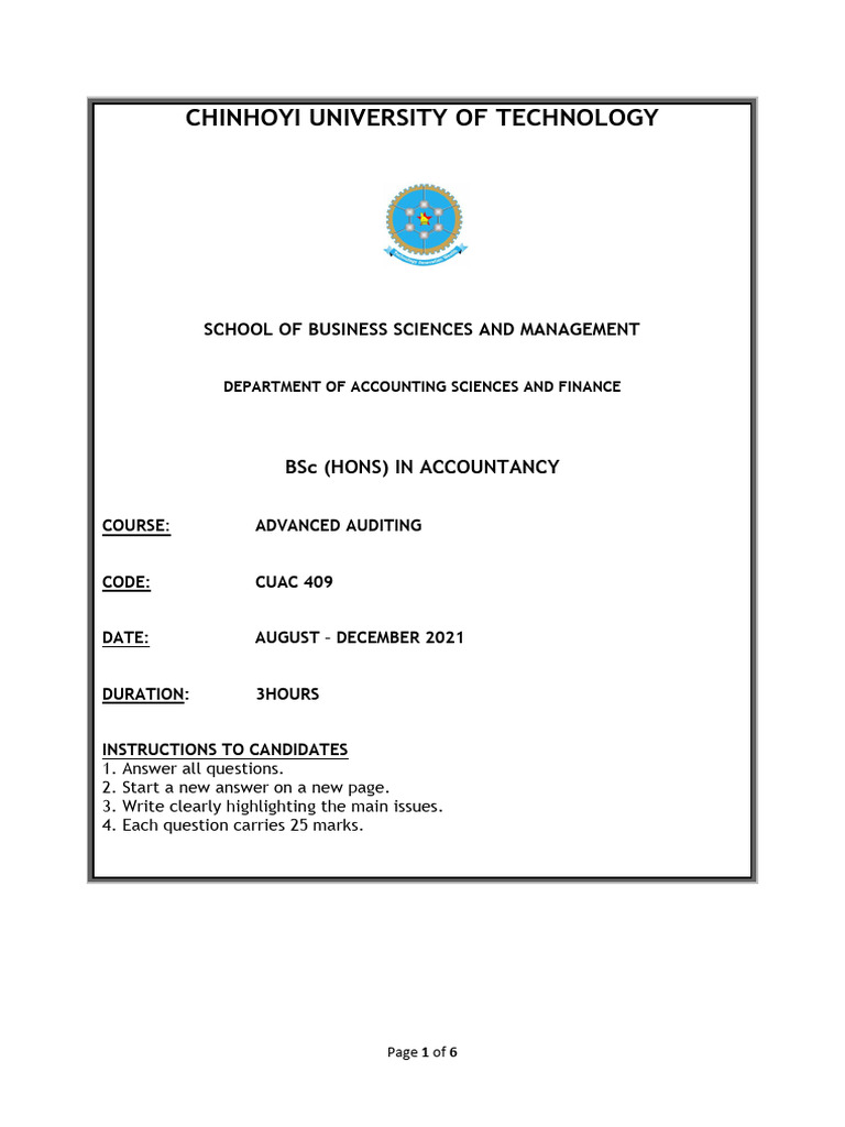 Past Exam Paper | Download Free PDF | Audit | Internal Audit