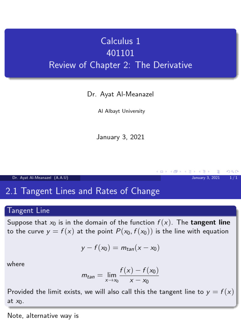 Review of Chapter 2 | PDF | Derivative | Tangent