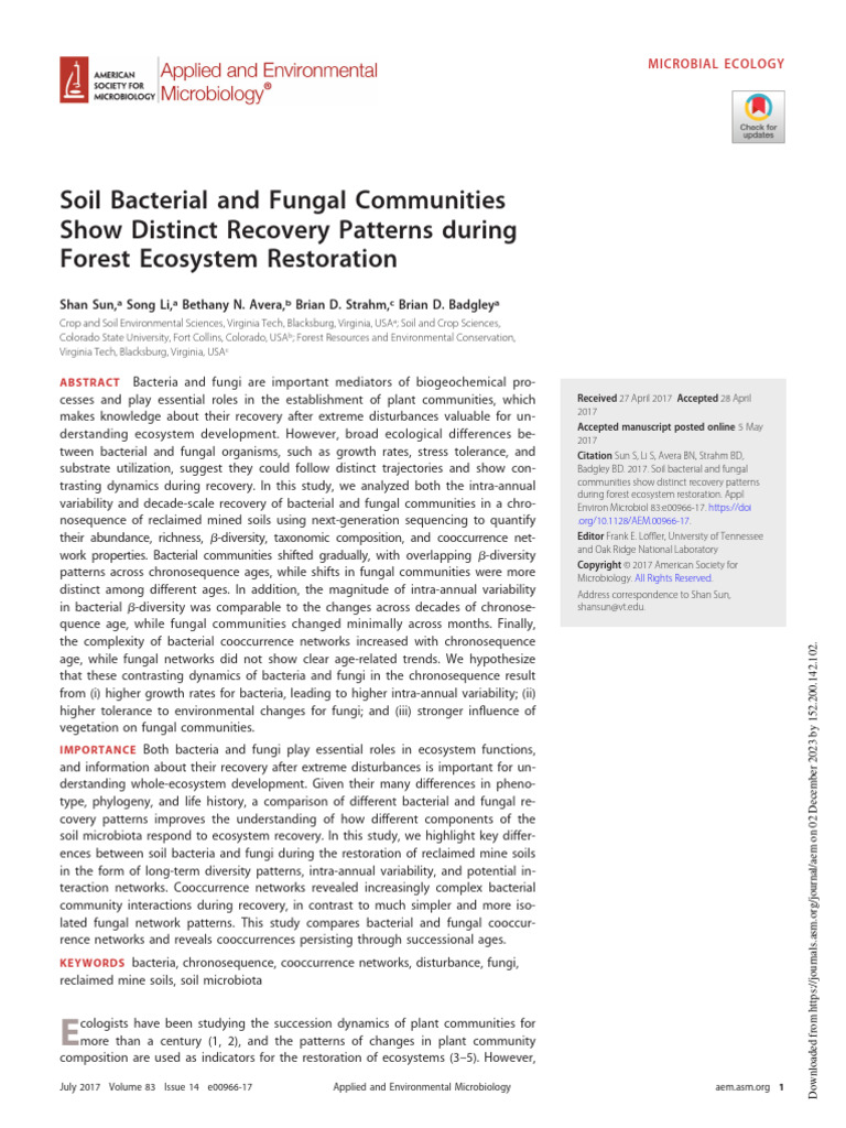 Sun Et Al 2017 Soil Bacterial and Fungal Communities Show Distinct ...
