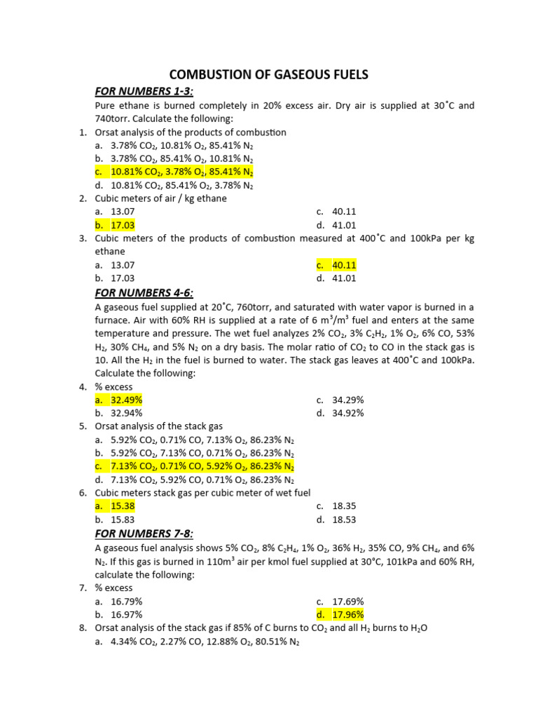 Combustion Calculations for Engineers | PDF | Propane | Carbon Dioxide