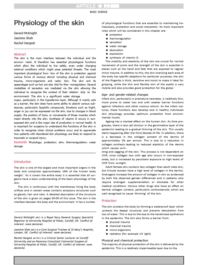 Physiology of The Skin | Download Free PDF | Skin | Ultraviolet