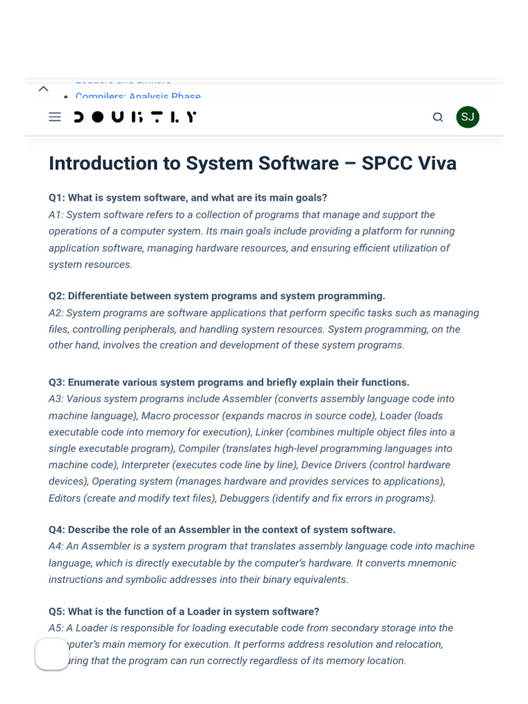 System Programming and Compiler Construction SPCC Viva Questions With Answer Sem 6 CS MU ...