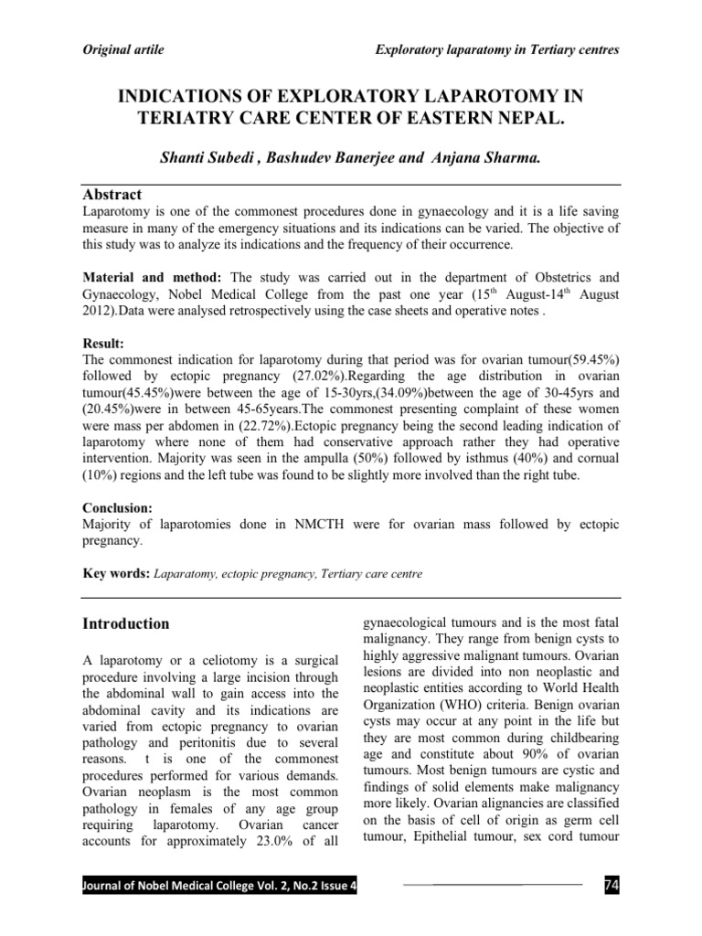 Indications of Exploratory Laparotomy in Tertiary | PDF