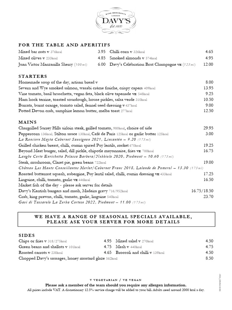 Davys Core Food Menu JAN23 Dining Bars | PDF | Cuisine | Foods