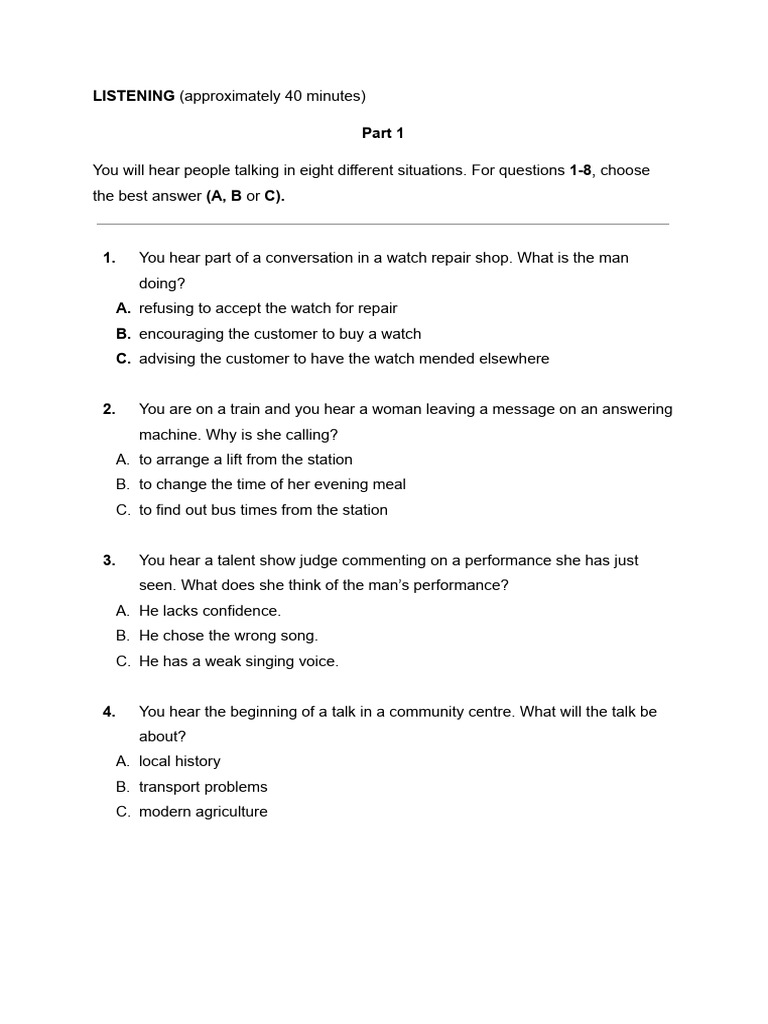 Listening Comprehension Practice Test | PDF