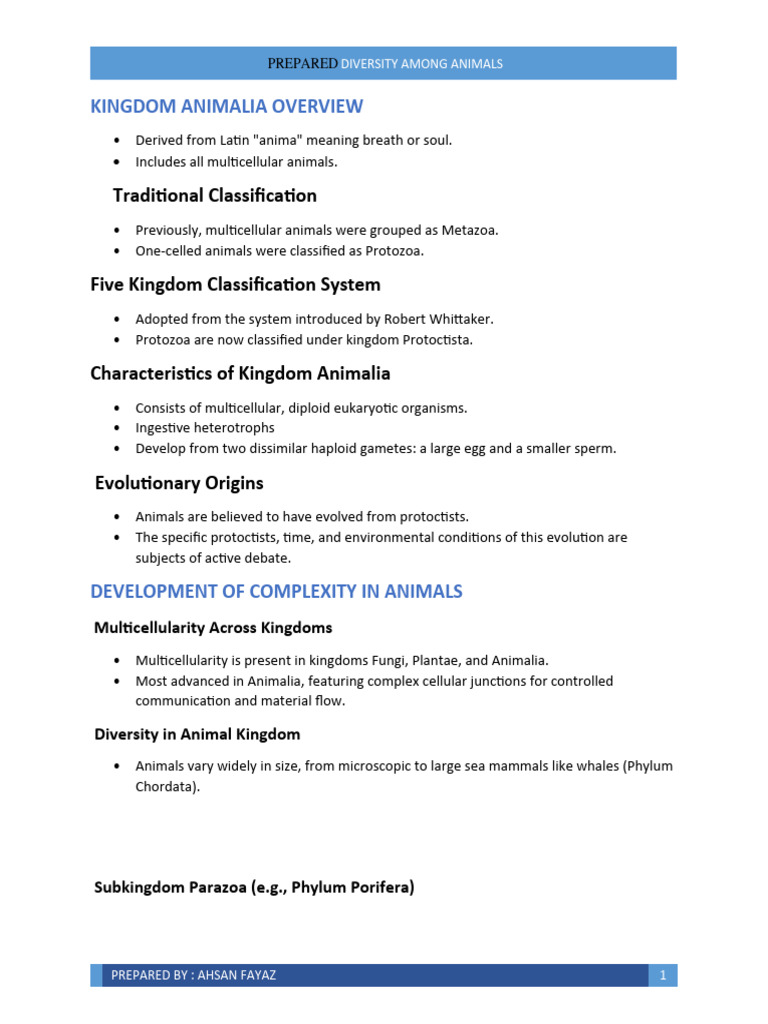 Overview of Kingdom Animalia Diversity | PDF | Biology | Organisms