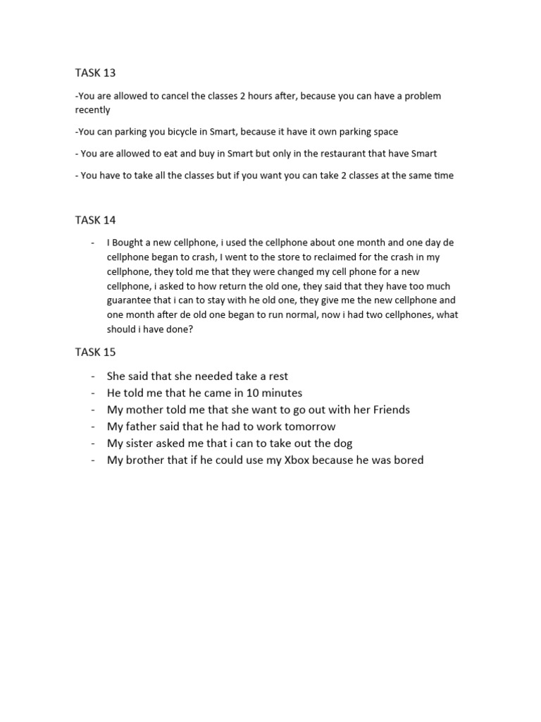 English A2 TASK 13-15 | PDF