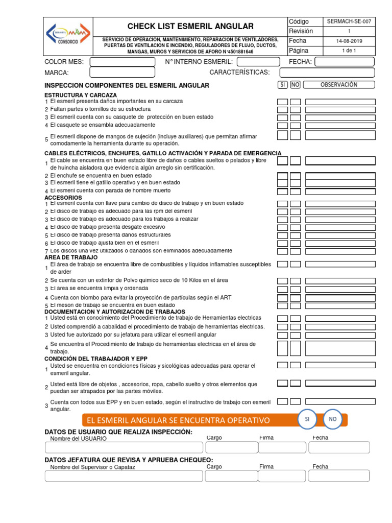 SERMACH-SE-007 Checklist Esmeril Angular | PDF