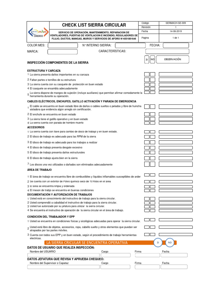 SERMACH-SE-009 Check List Sierra Circular | PDF