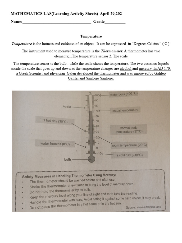 Mathematics Las | Download Free PDF | Thermometer | Temperature