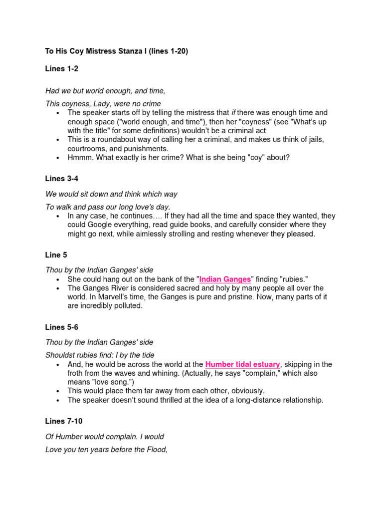 Analysis of "To His Coy Mistress" | PDF | Stoma