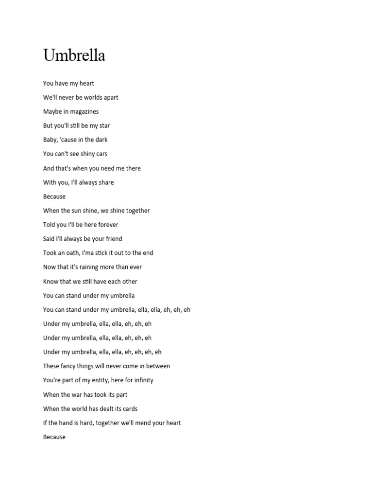 "Under My Umbrella Lyrics Analysis" | PDF | Language Arts & Discipline ...